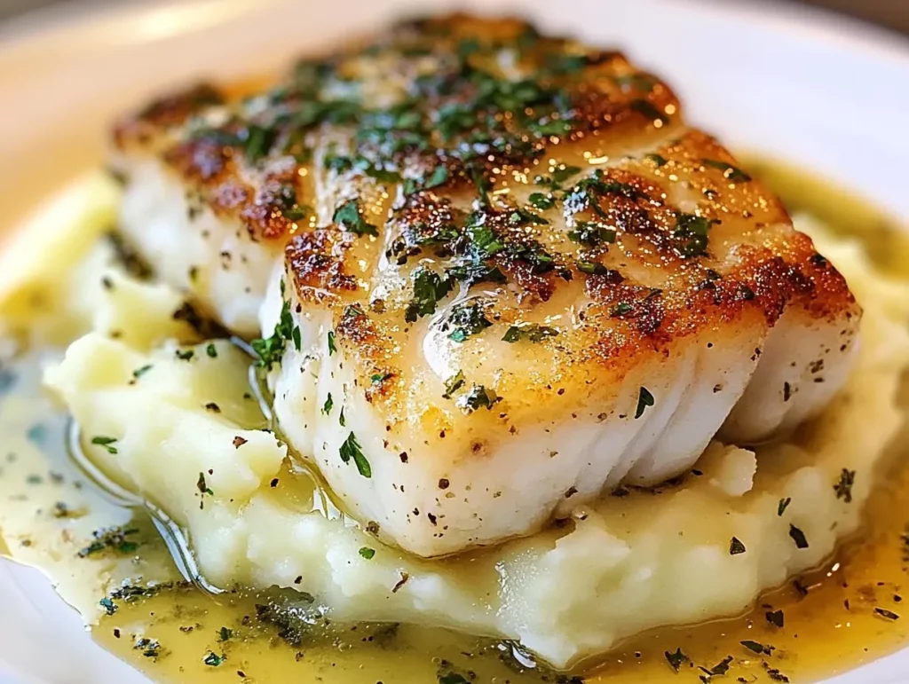 Golden Seared Cod with Herb Butter Sauce - JuicyTable