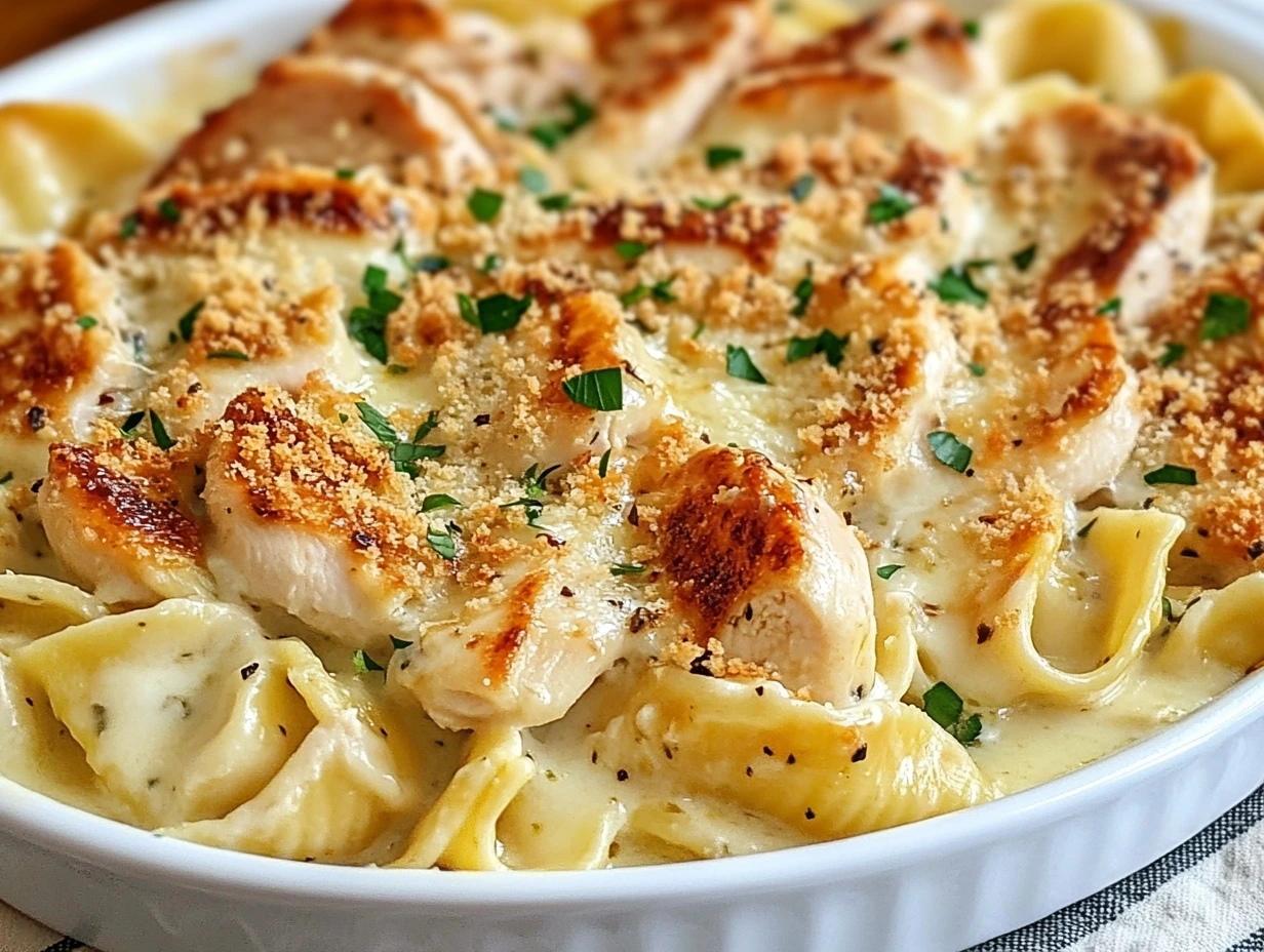 Olive Garden-Inspired Asiago Tortelloni Alfredo with Grilled Chicken - JuicyTable