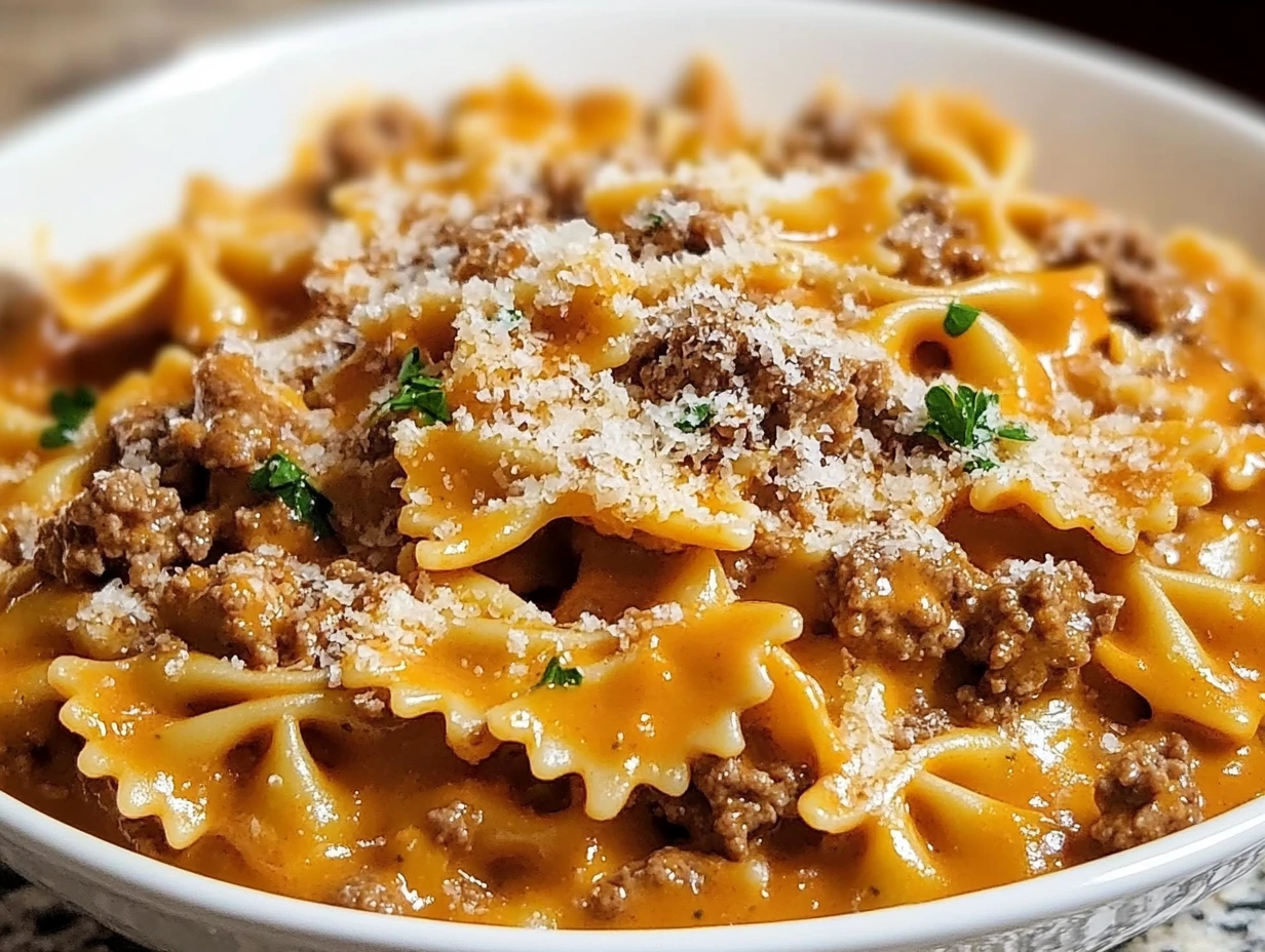 Velveeta Beef Bowtie Pasta - JuicyTable