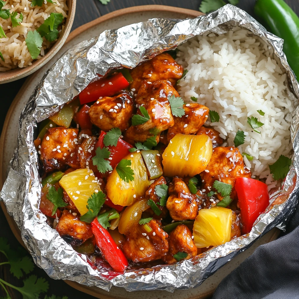 Hawaiian BBQ Chicken and Pineapple Foil Packets - JuicyTable