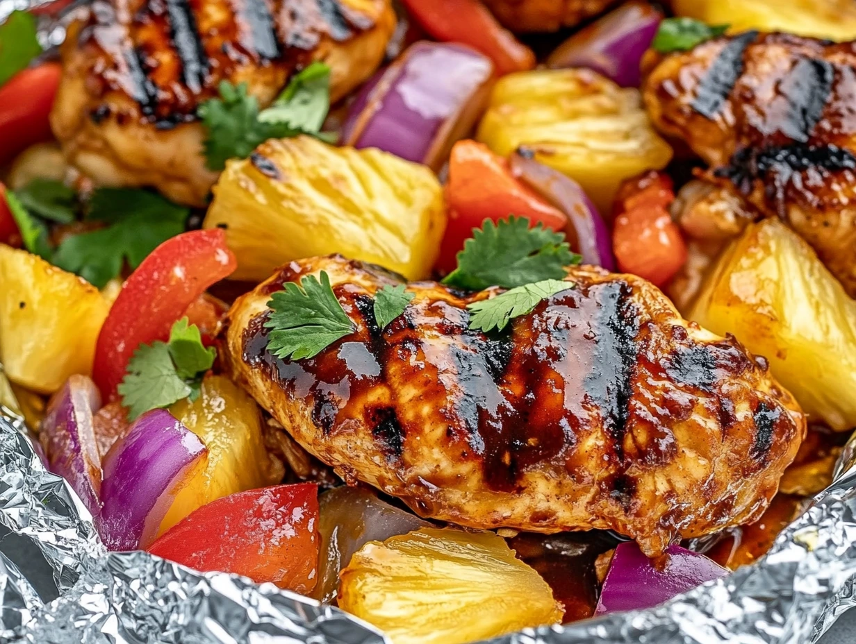 Hawaiian BBQ Chicken & Pineapple Foil Packets - JuicyTable