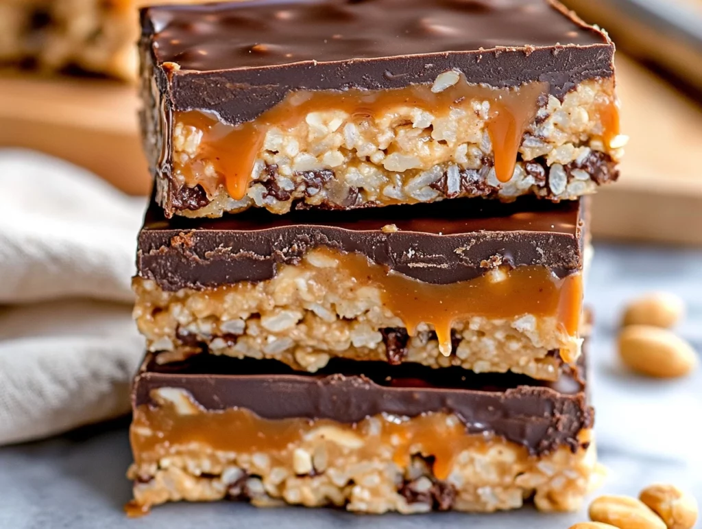 No Bake Crispy Snickers Bars - JuicyTable