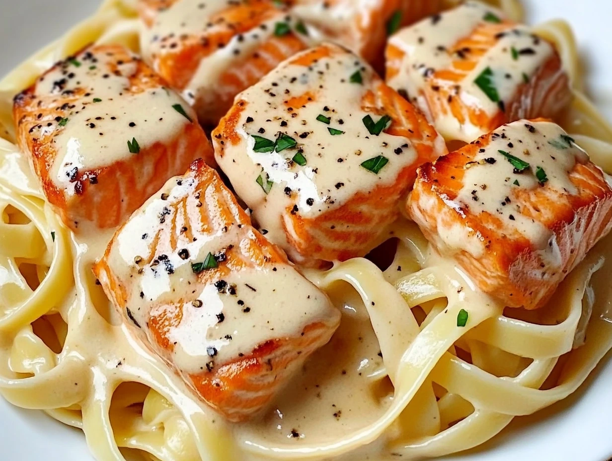 Easy Creamy Garlic Salmon Pasta - JuicyTable