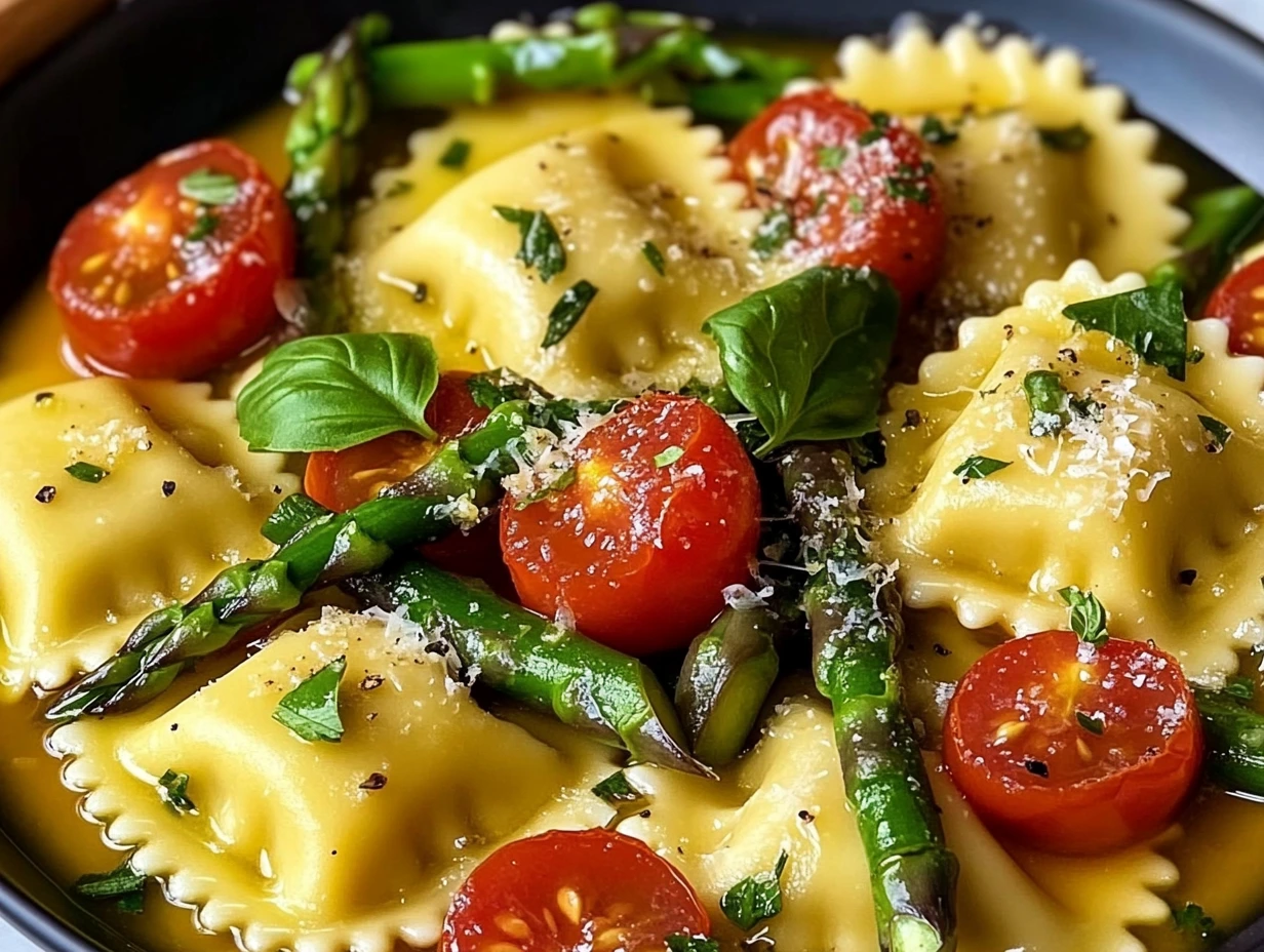 Spring Ravioli with Asparagus and Cherry Tomatoes - JuicyTable