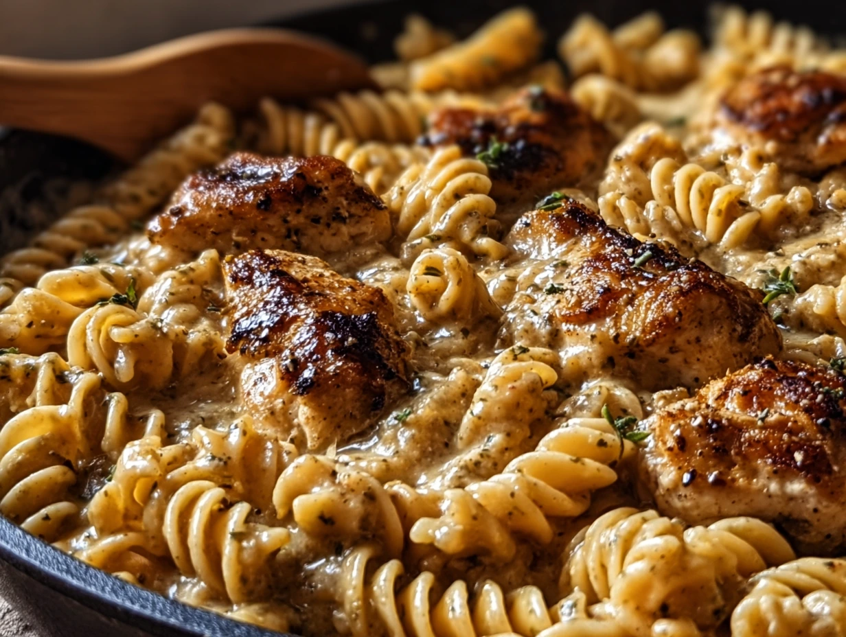 Cheesy Cajun Garlic Chicken Rotini Skillet - JuicyTable